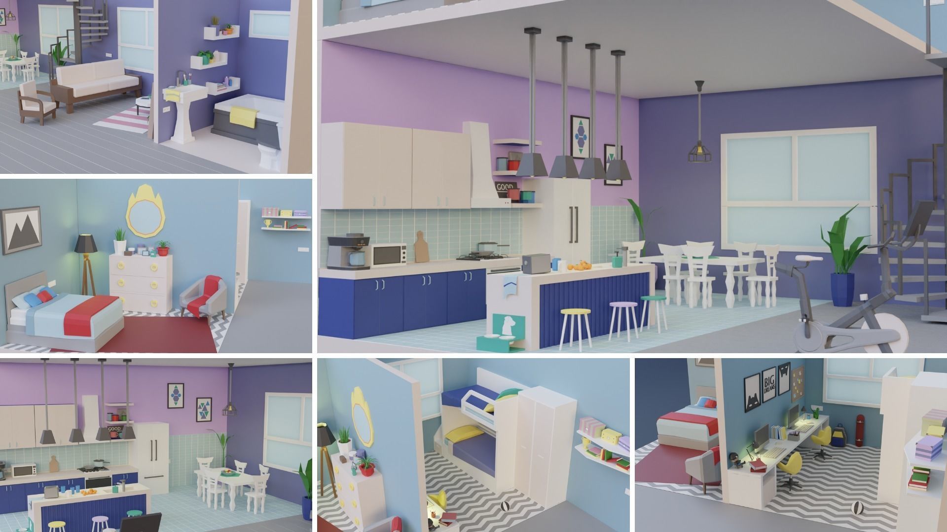 3D model Low Poly Apartments Pack Interiors VR / AR / low-poly | CGTrader