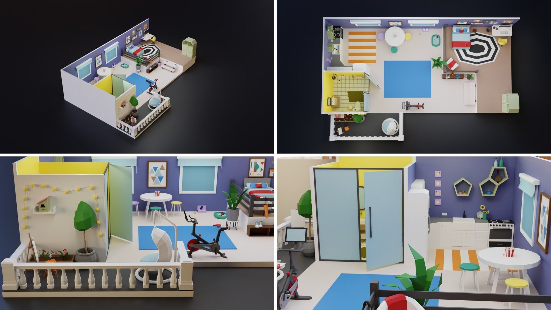 3D model Low Poly Apartments Pack Interiors VR / AR / low-poly | CGTrader