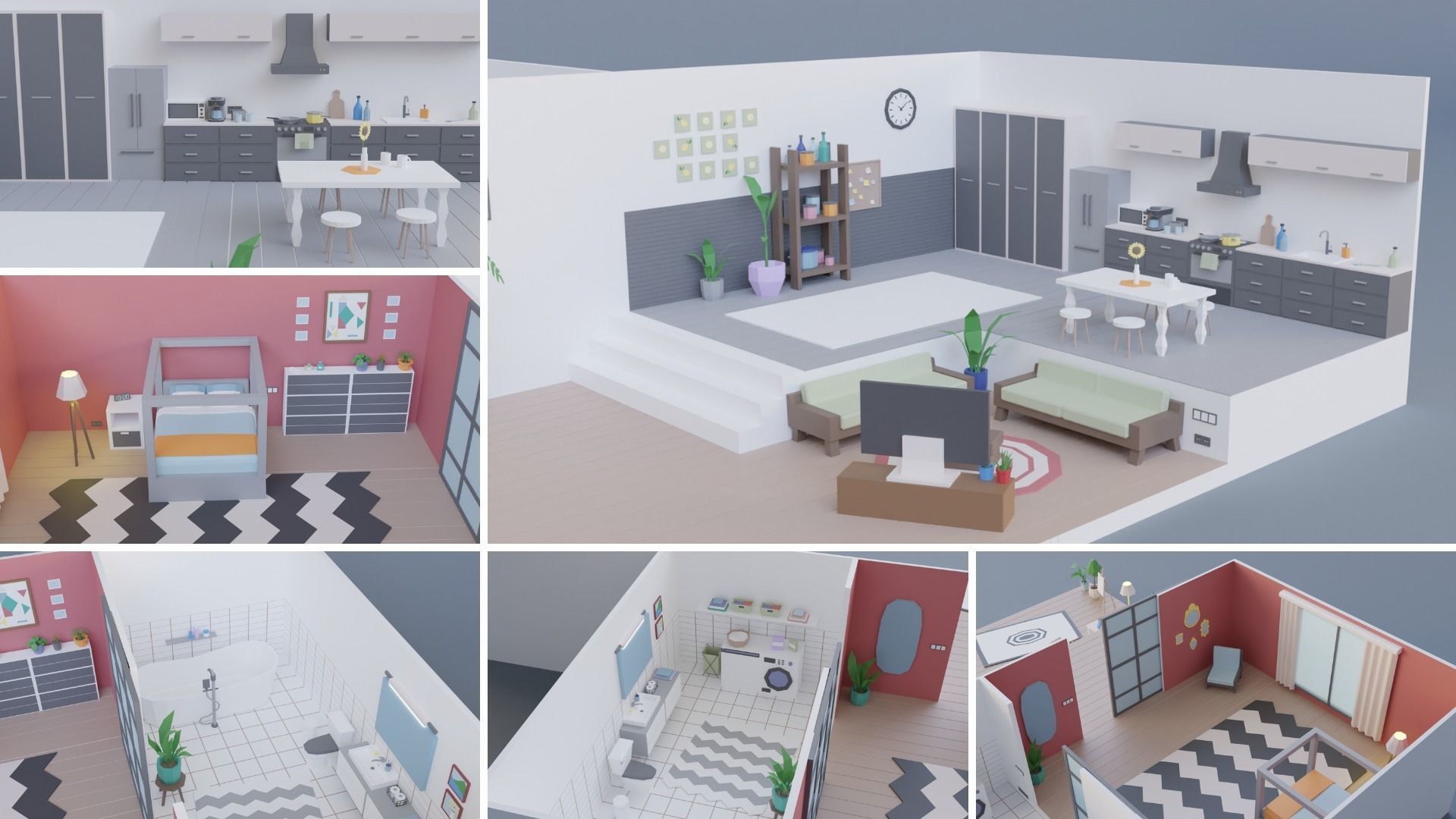 3D model Low Poly Apartments Pack Interiors VR / AR / low-poly | CGTrader