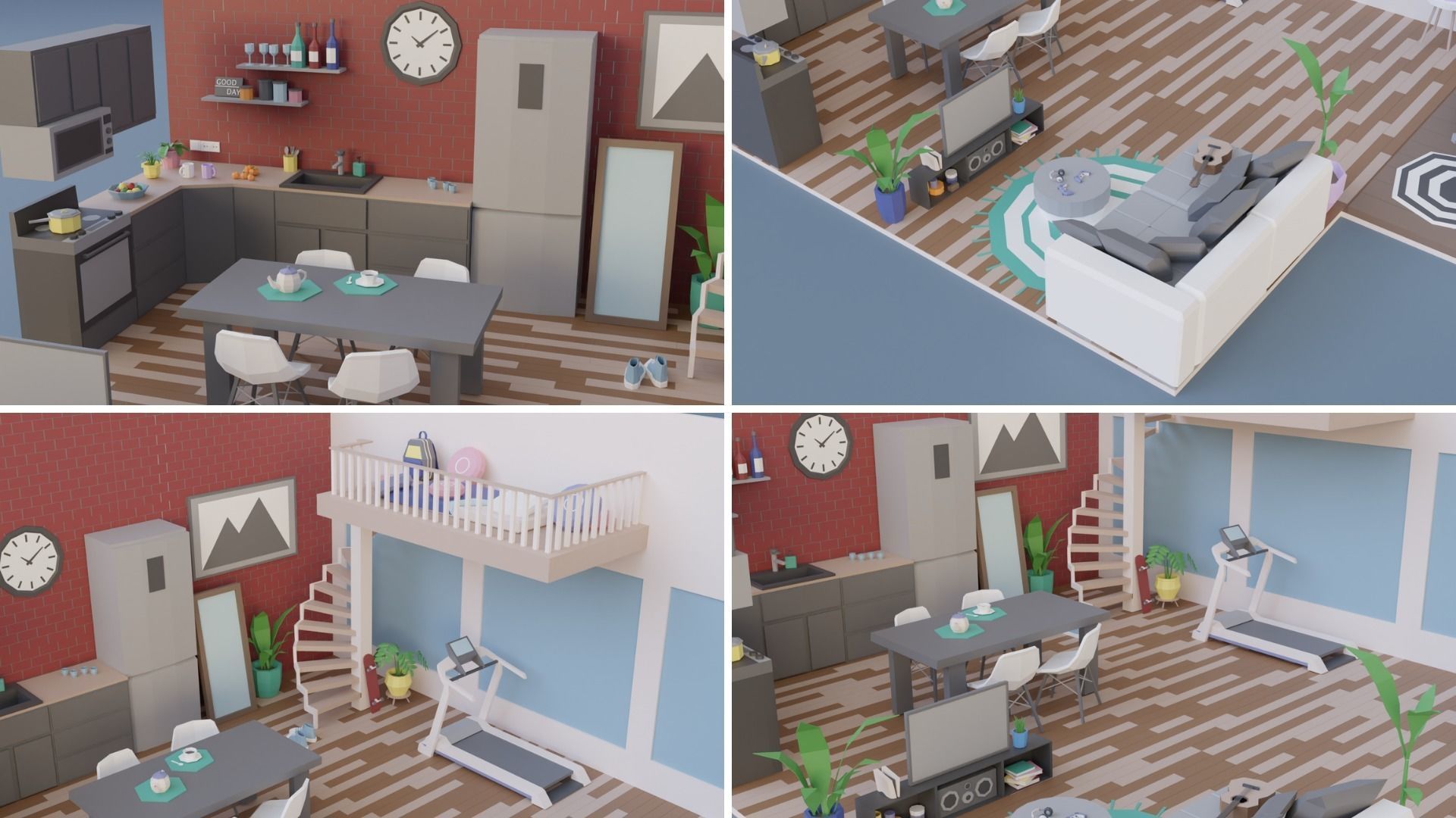3D model Low Poly Apartments Pack Interiors VR / AR / low-poly | CGTrader