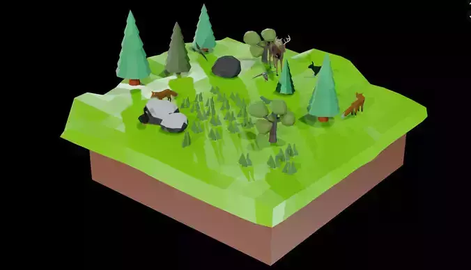 Low-Poly Forest landscape with trees and animals 3D model | CGTrader