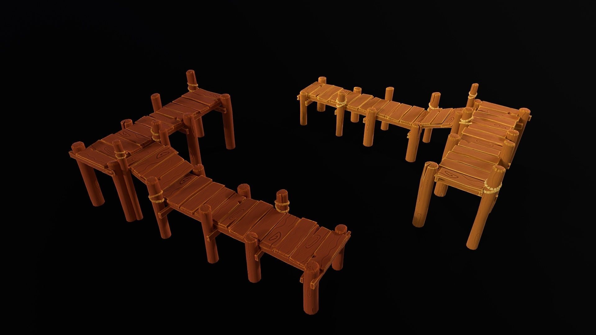 3D model Stylized lowpoly fishing wooden pier handpainted cartoon style ...