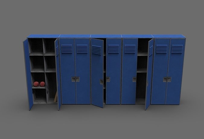 3D model low poly steel lockers with baseball bat and boxing gloves VR ...