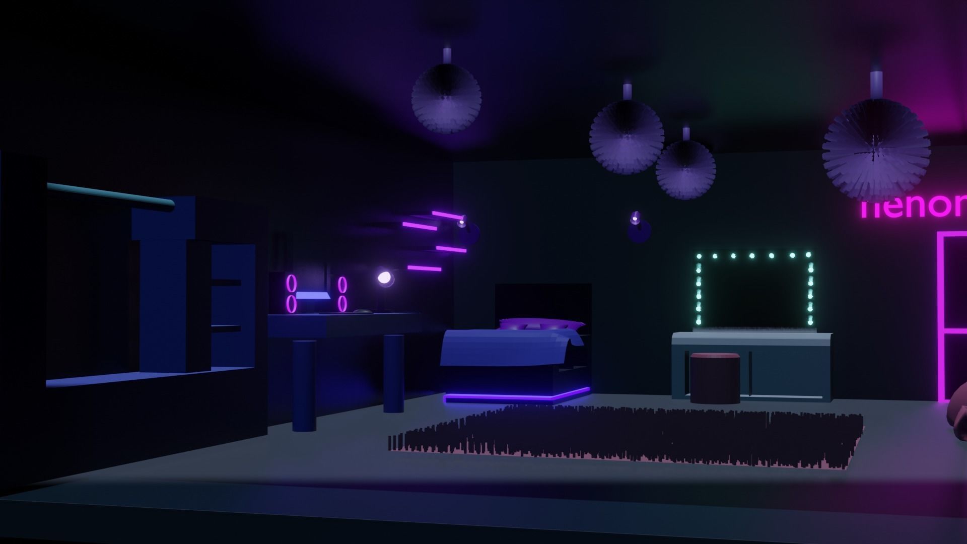neon dream room 3D model rigged | CGTrader