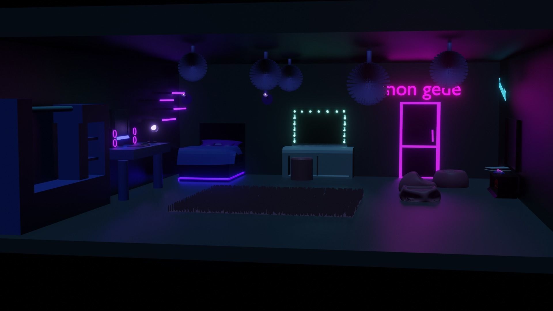 neon dream room 3D model rigged | CGTrader