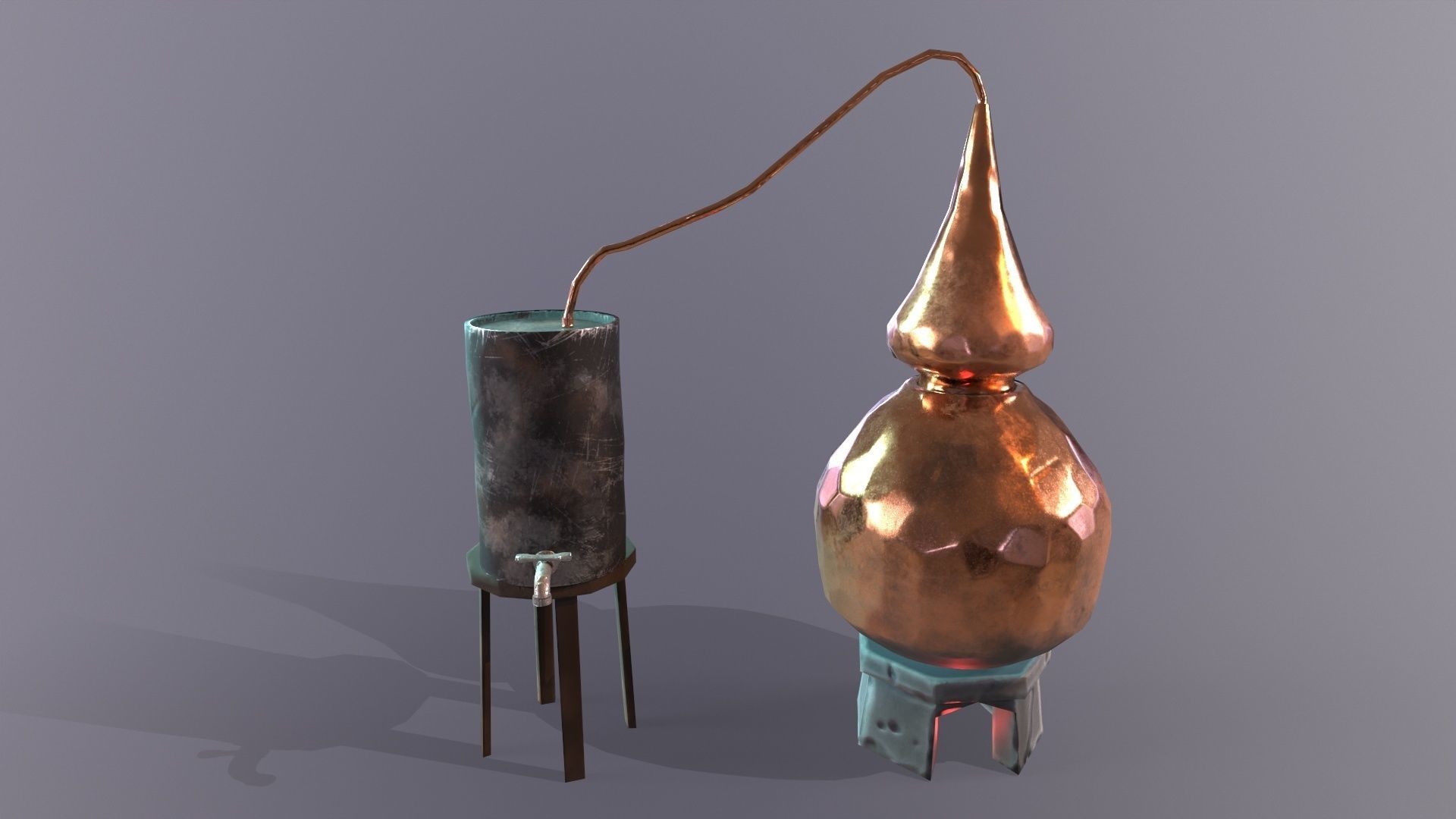 3D model Lowpoly stylized PBR alchemy magic alembic distillation vessel ...