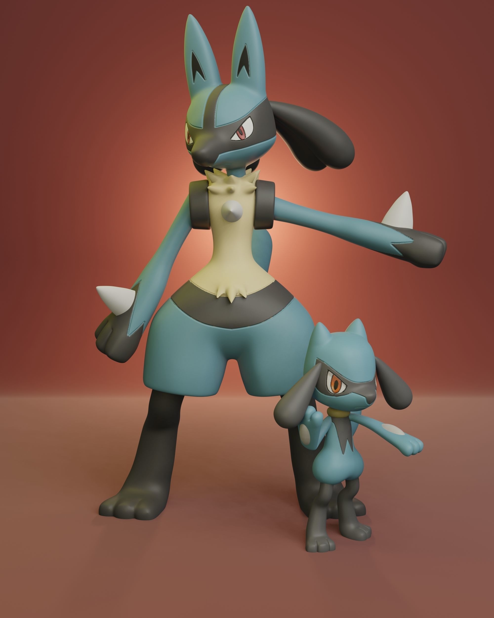 Pokemon - Riolu and Lucario 3D model 3D printable | CGTrader