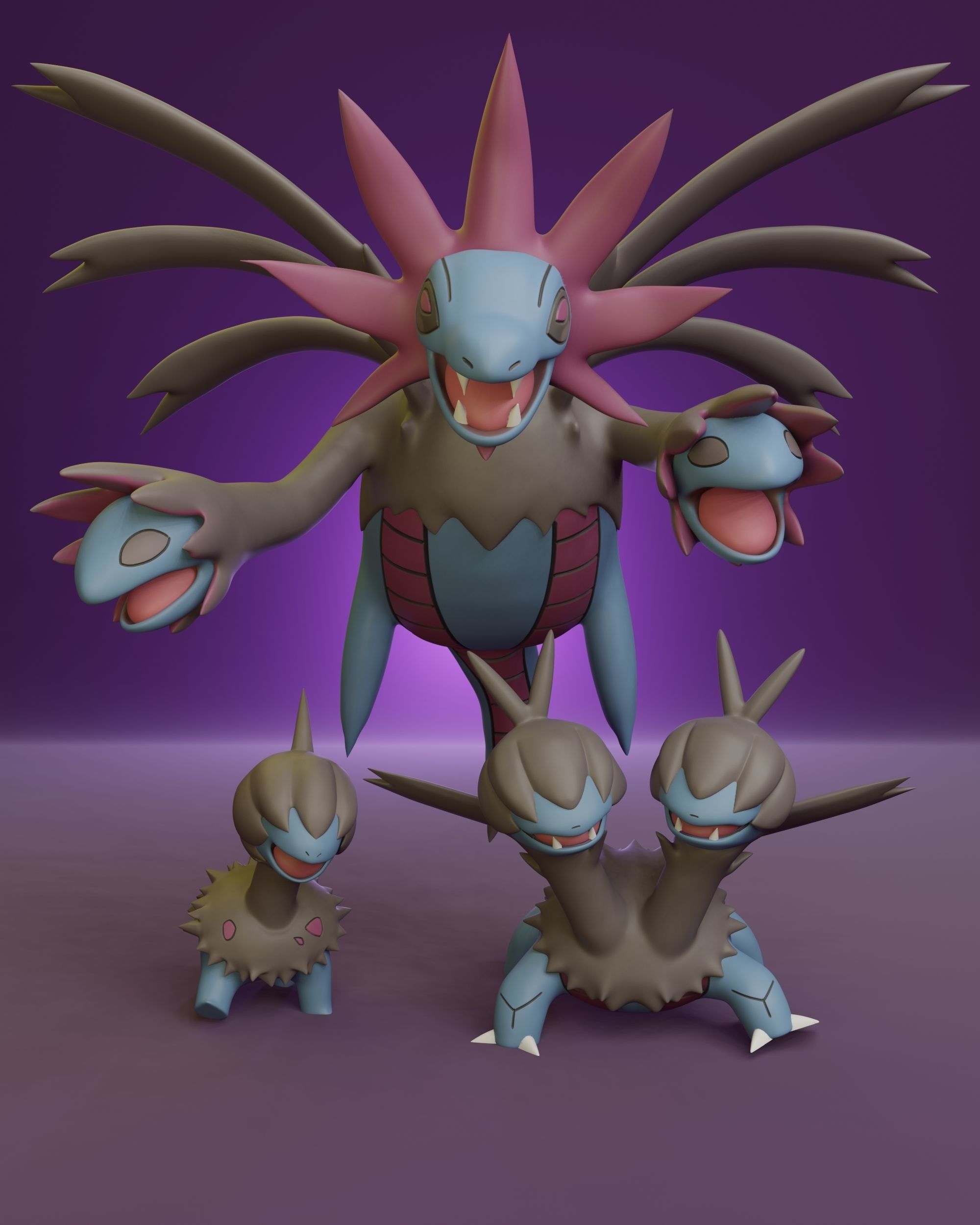 Pokemon - Deino Zweilous and Hydreigon with 2 poses 3D model 3D ...