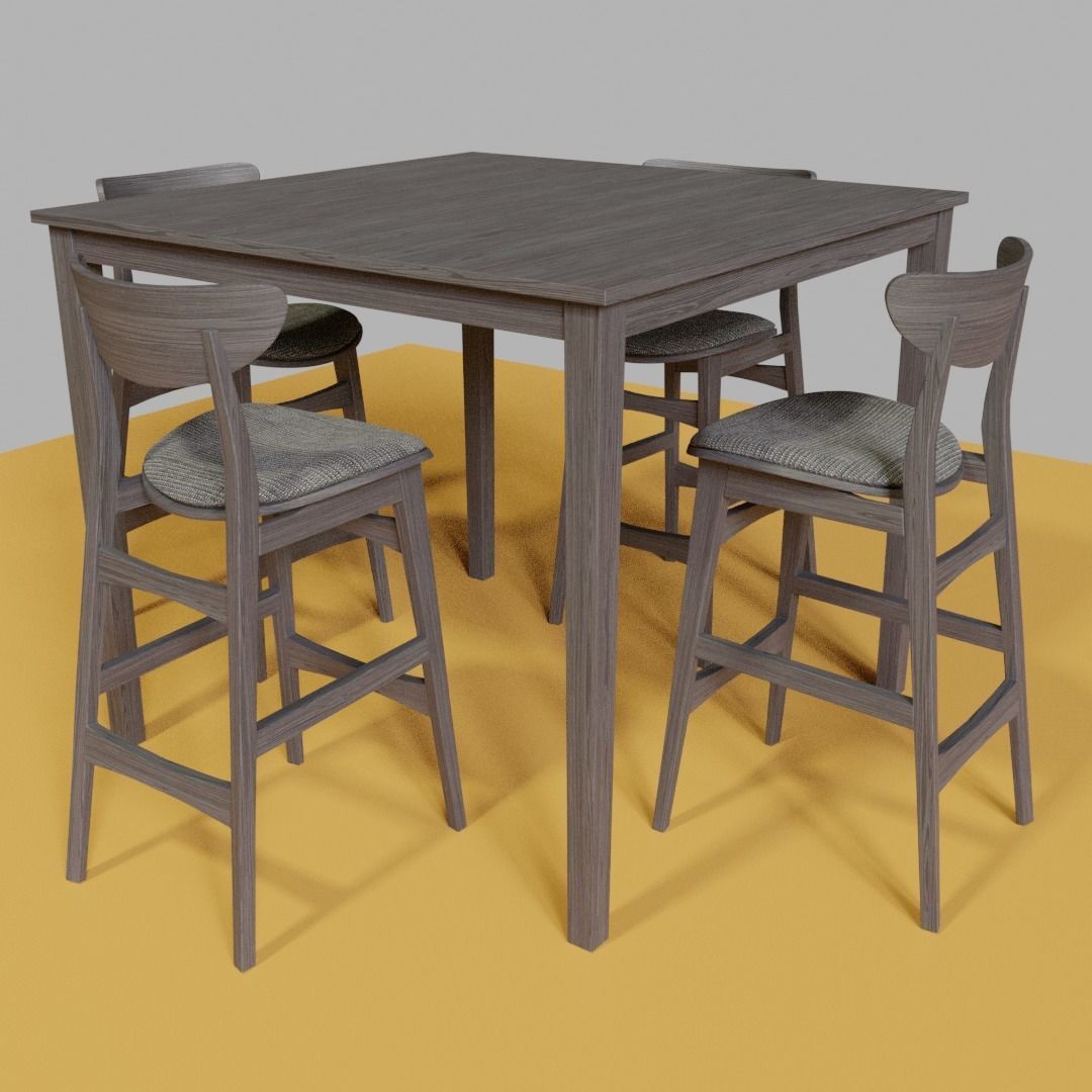 Counter Height Table with Chairs 3D model | CGTrader