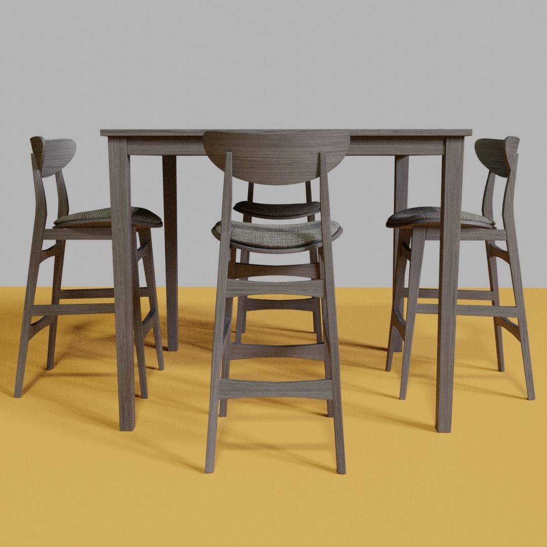 Counter Height Table with Chairs 3D model | CGTrader