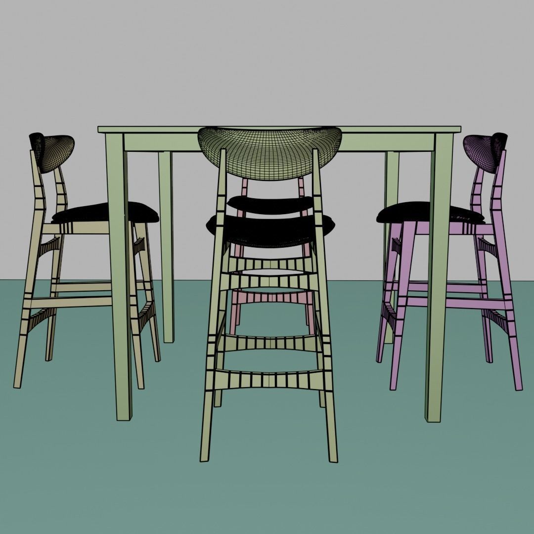 Counter Height Table with Chairs 3D model | CGTrader