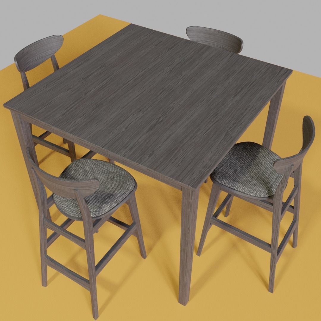 Counter Height Table with Chairs 3D model | CGTrader