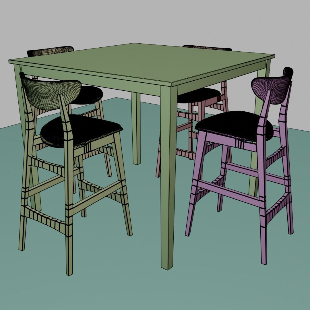 Counter Height Table with Chairs 3D model | CGTrader