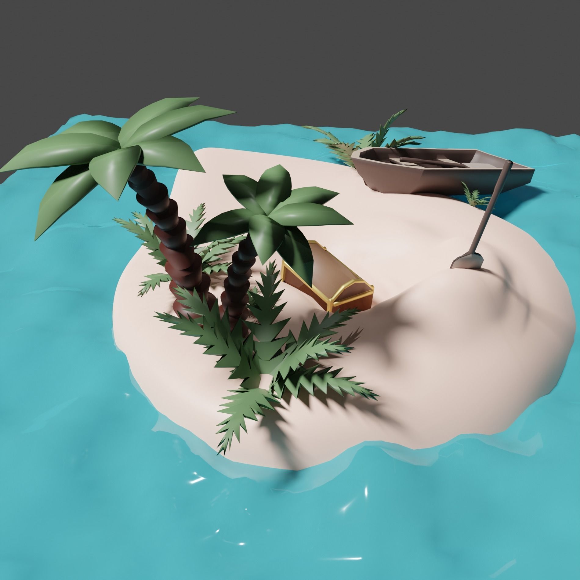 3D model Islet island with palm trees and boat VR / AR / low-poly ...