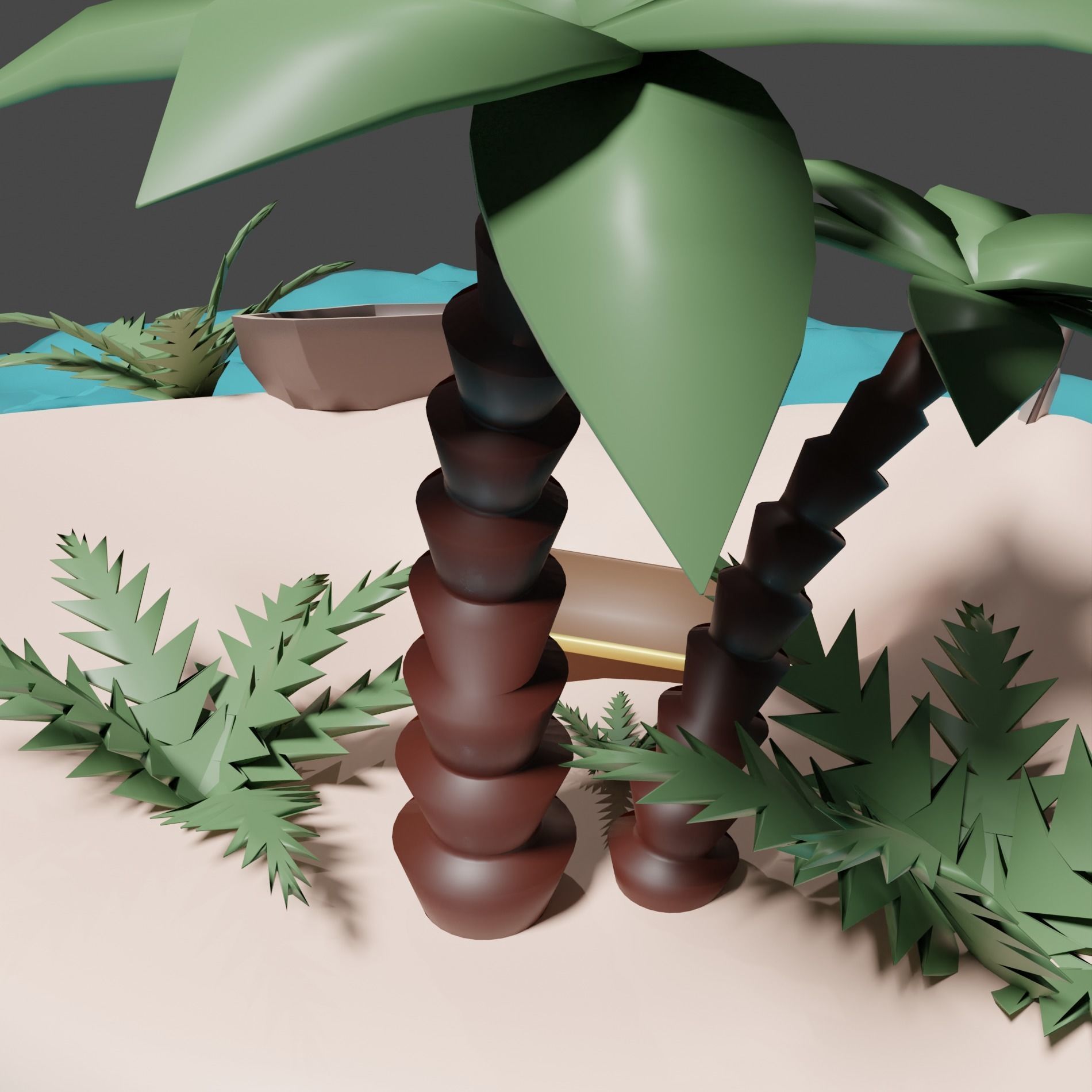 3D model Islet island with palm trees and boat VR / AR / low-poly ...