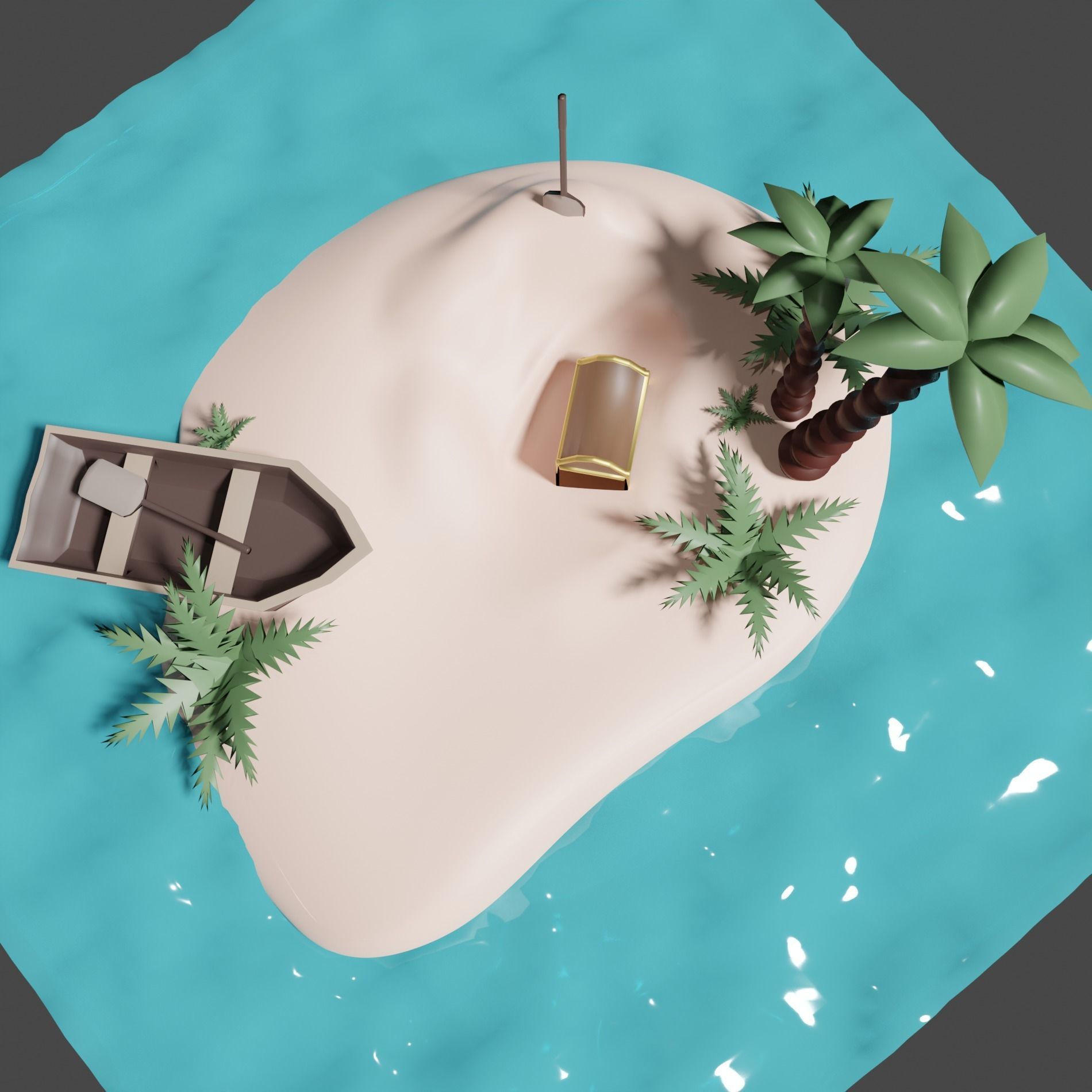 3D model Islet island with palm trees and boat VR / AR / low-poly ...