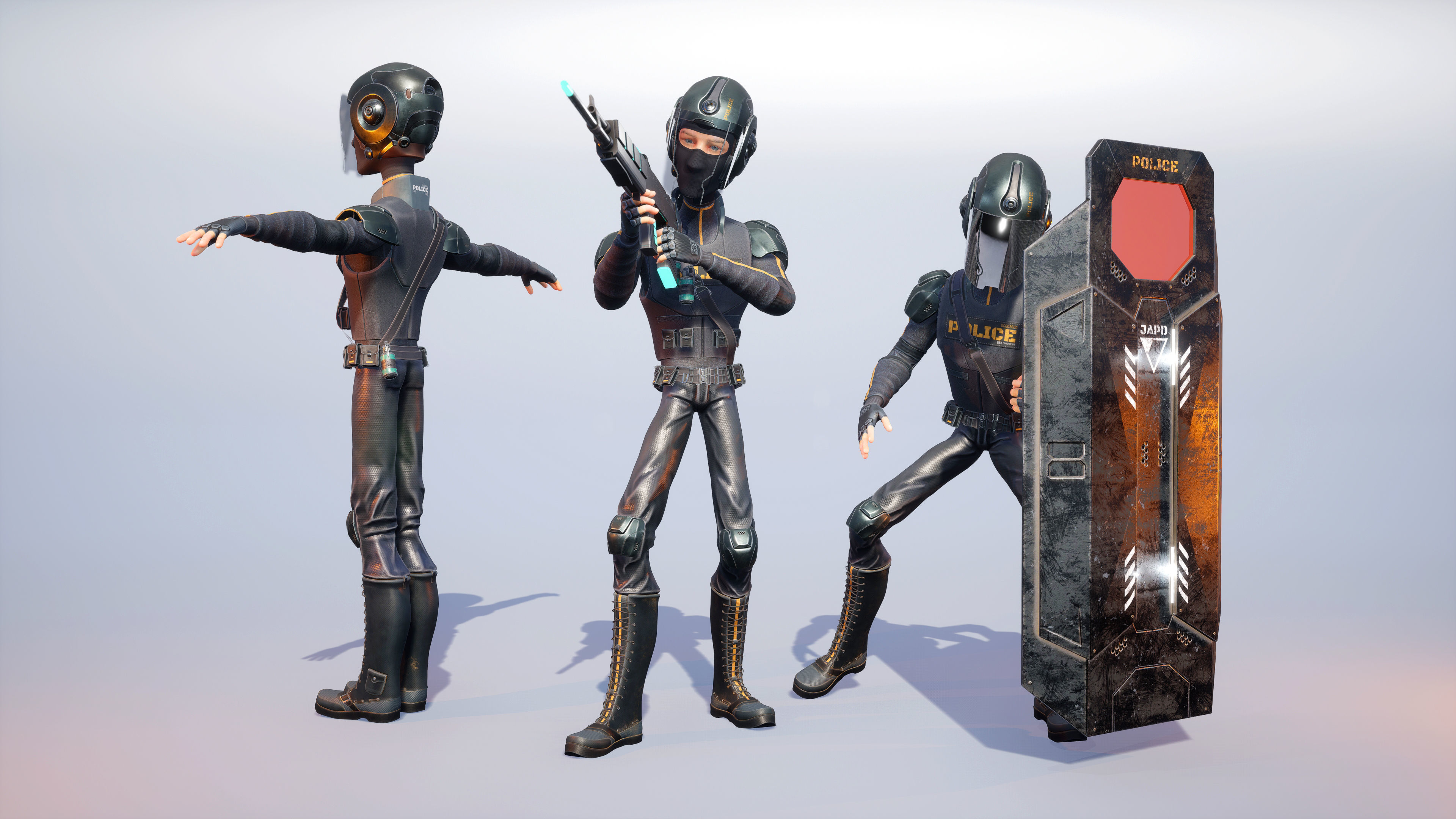 Swat Police Army Stylized Character with shields 3D Rigged 3D model ...