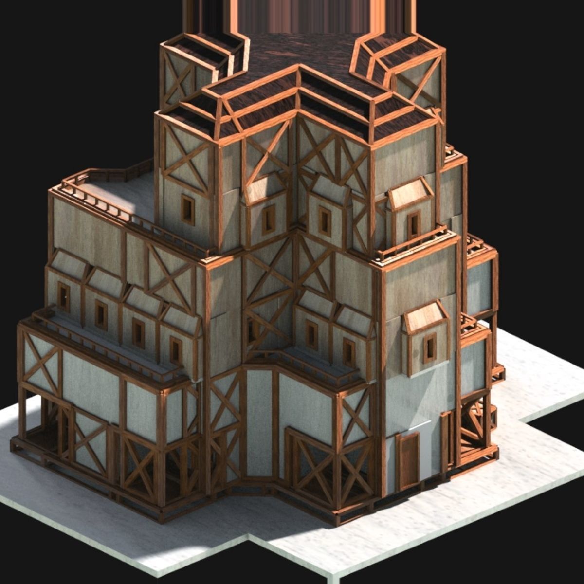 3D model Medieval Low Poly Building Castle Wooden Village Stone House ...