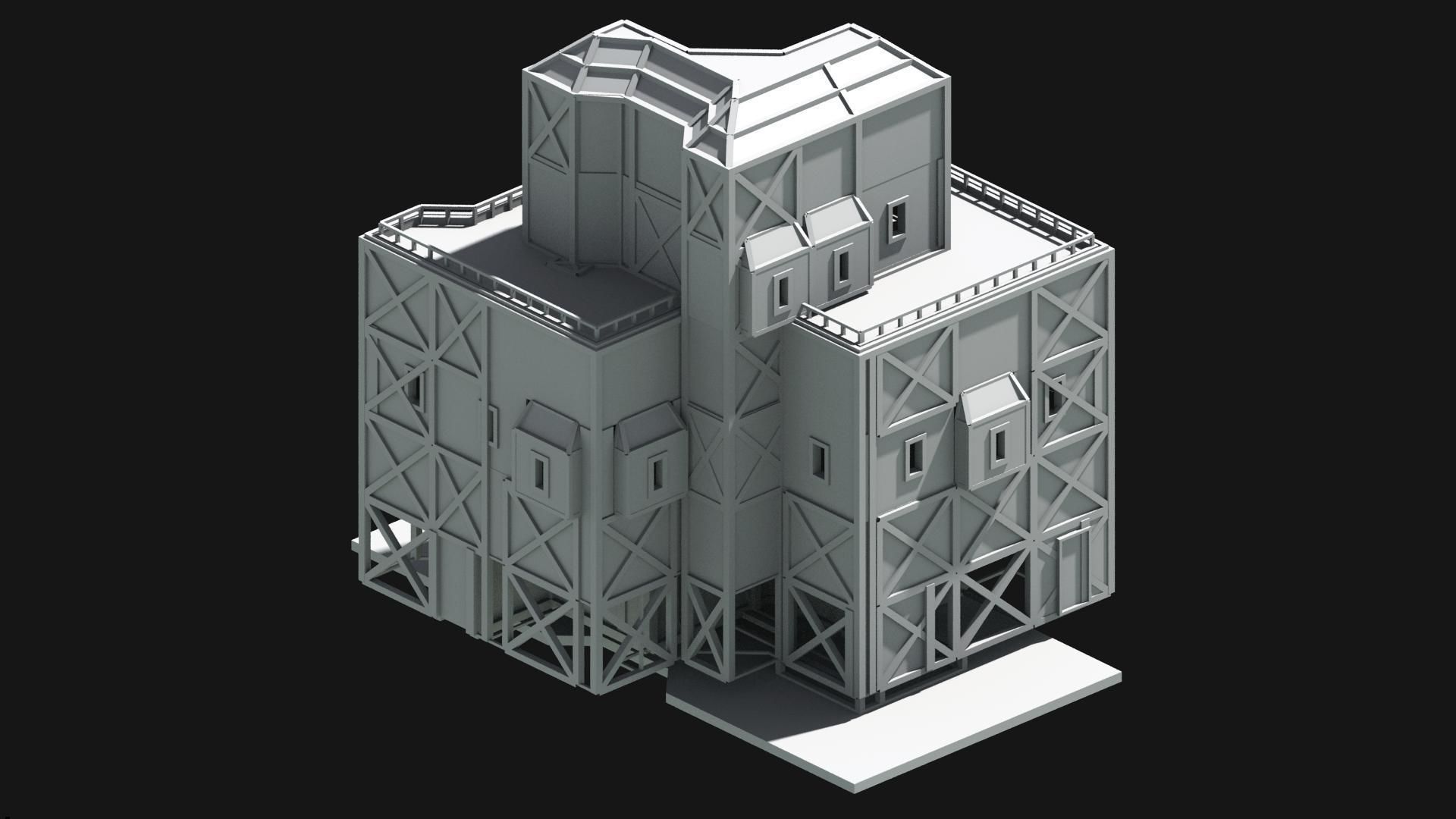 3D model Medieval Low Poly Building Castle Wooden Village Stone House ...