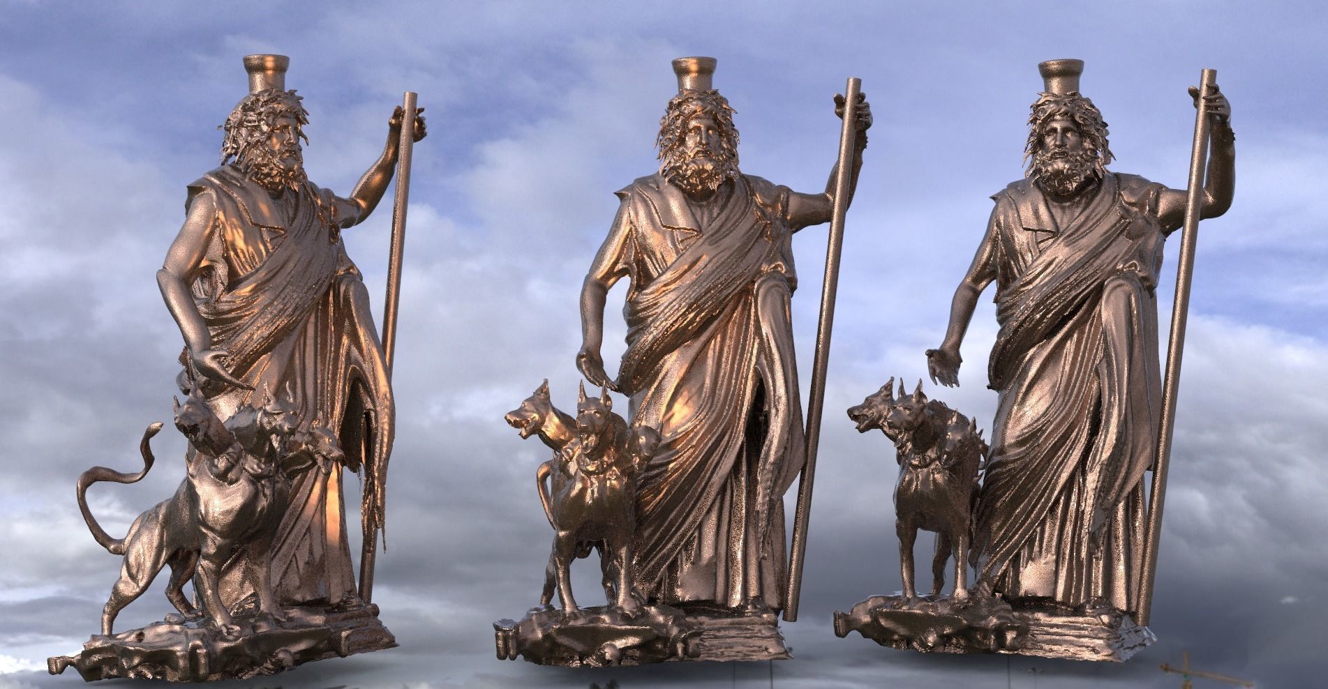 Greek God Statue with 3 headed Dog 3D model | CGTrader
