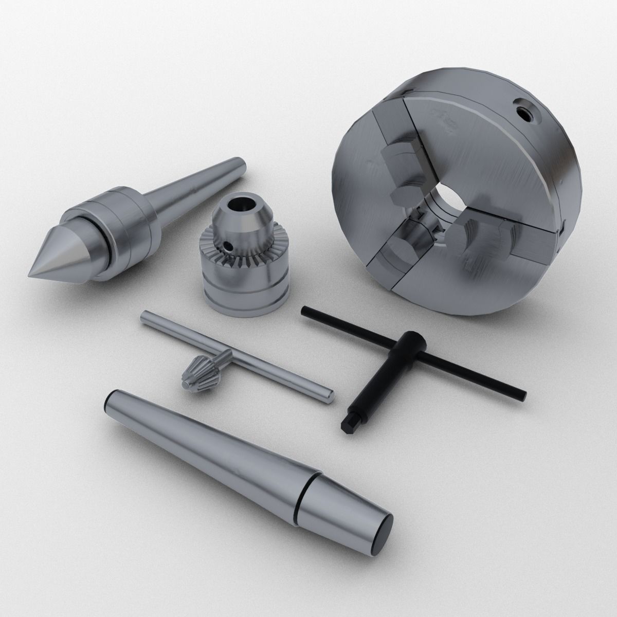 3D model Lathe Parts - Chuck and Tailstock VR / AR / low-poly | CGTrader