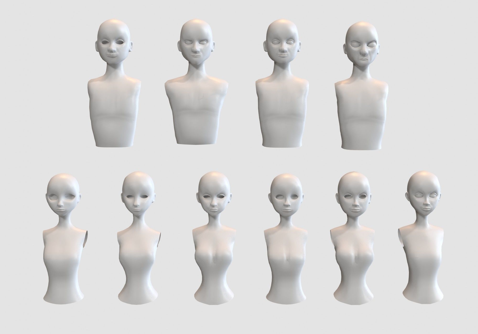 female and male upper body 3D model | CGTrader