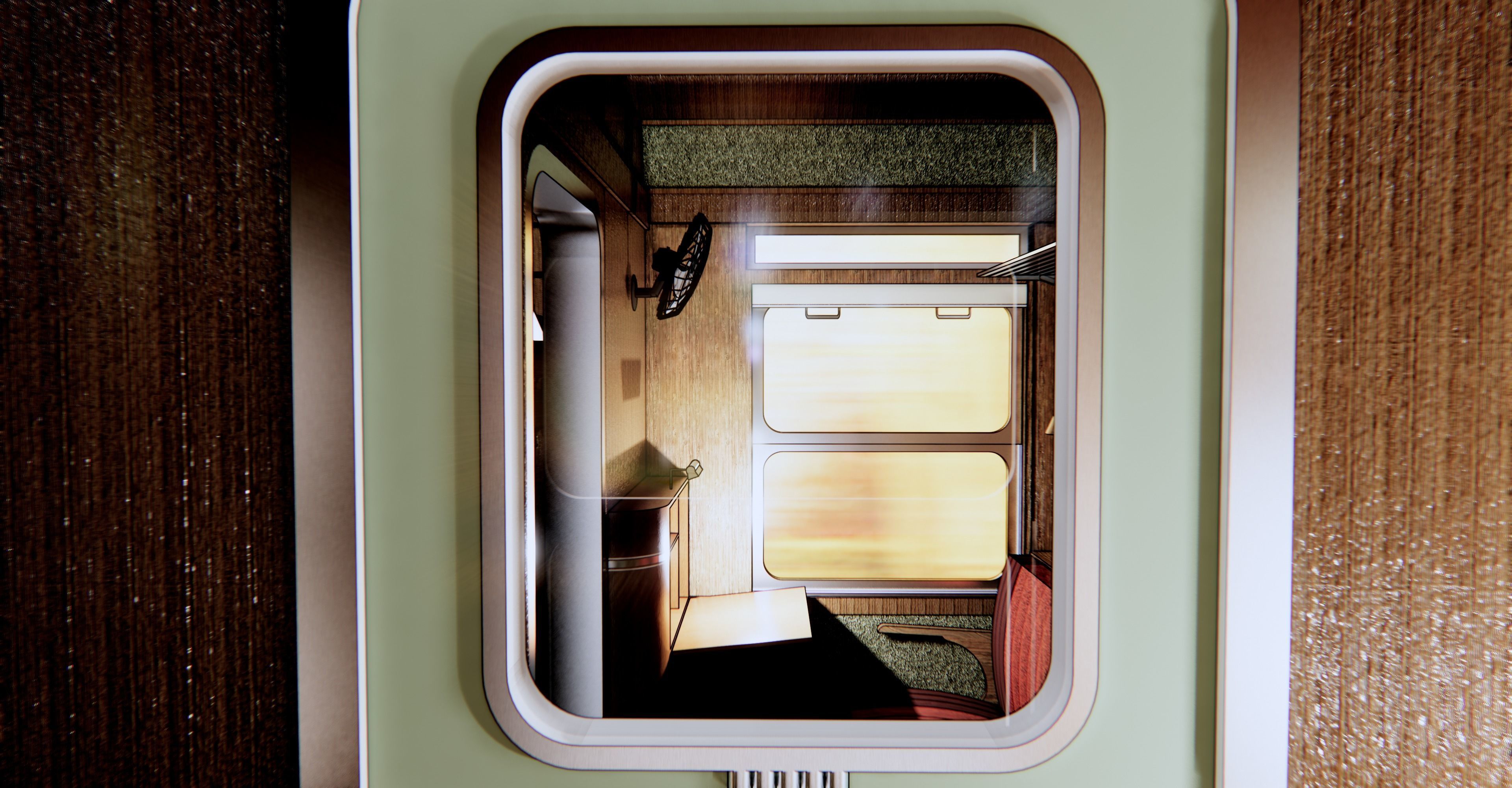train long hallway with wooden windows 3D model | CGTrader
