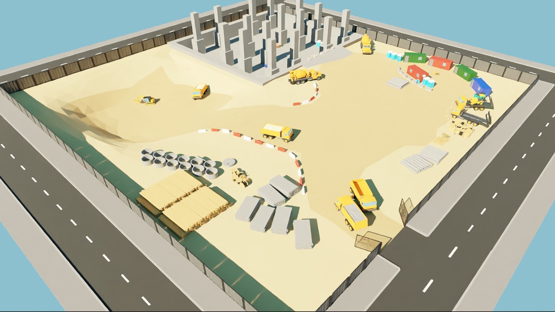 3D model Lowpoly construction site props and vehicles pack VR / AR ...