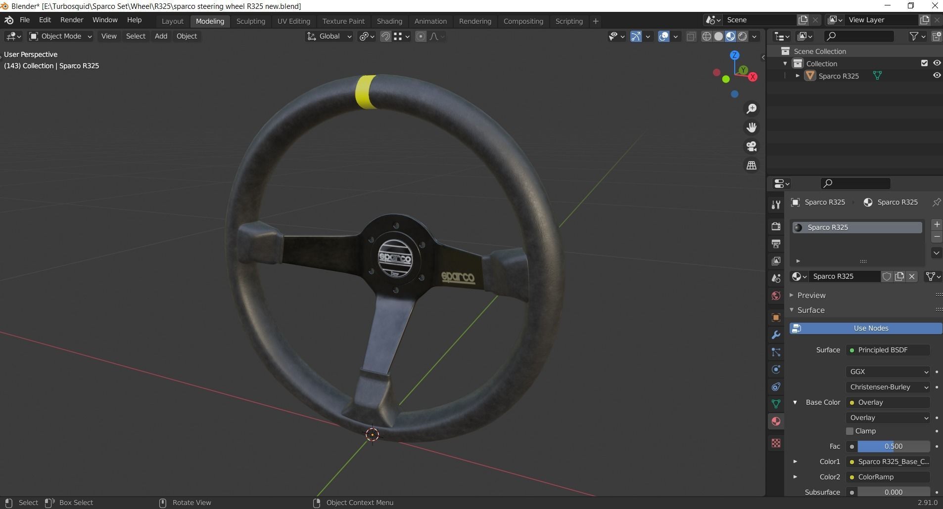Steering Wheel Sparco R325 Leather Black 3D model | CGTrader
