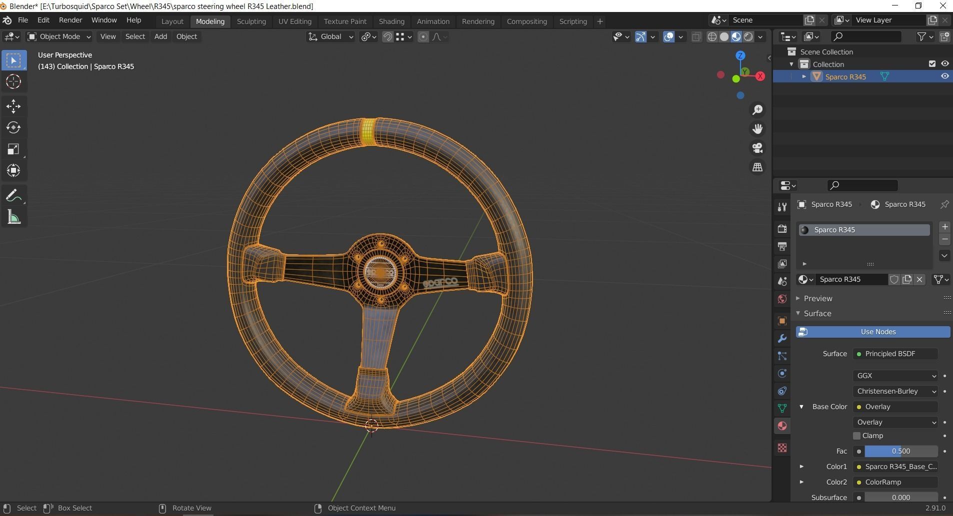 Steering Wheel Sparco R345 Leather Black 3D model | CGTrader
