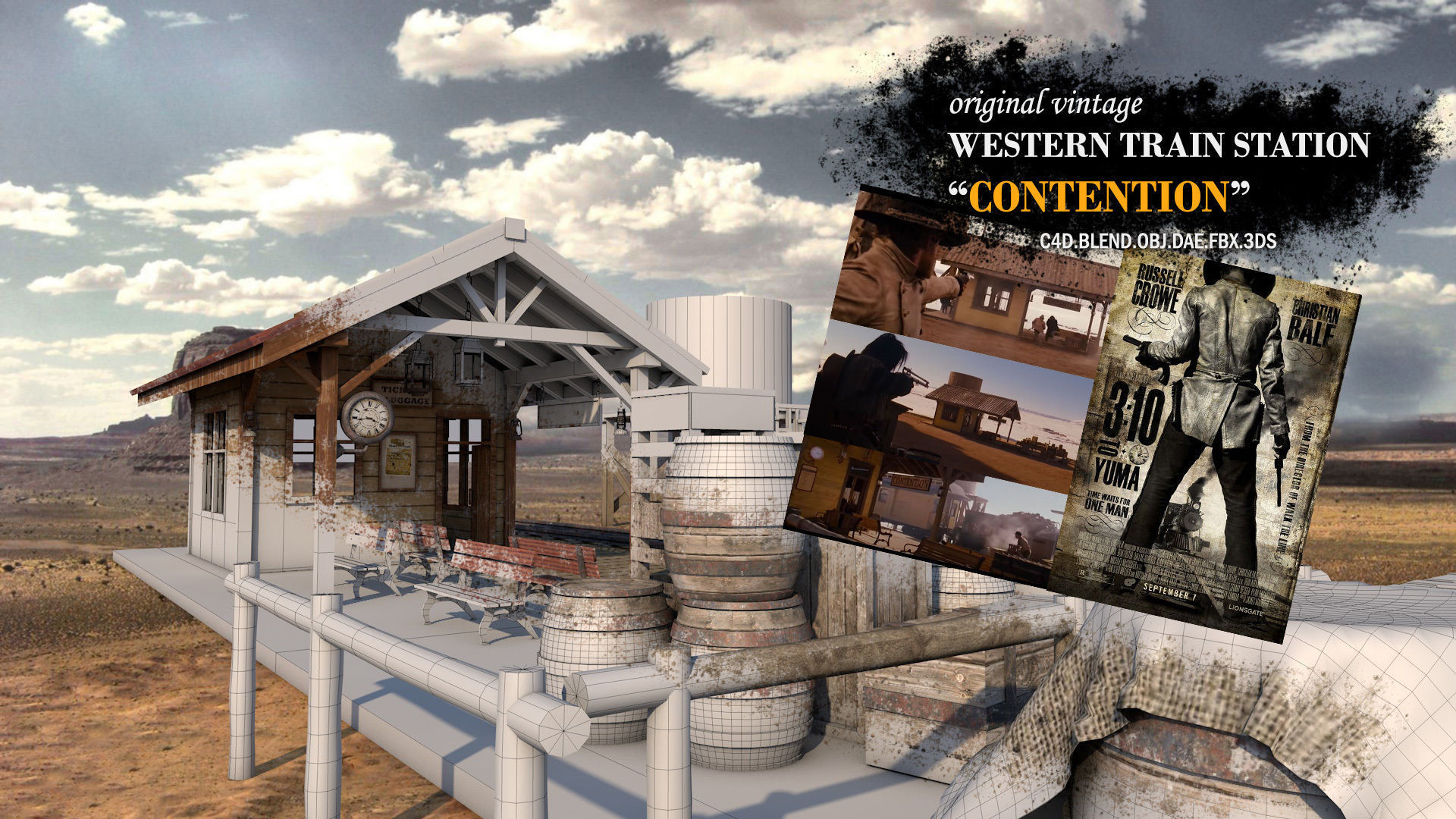 Contention City Vintage Western Train Station 3D model | CGTrader
