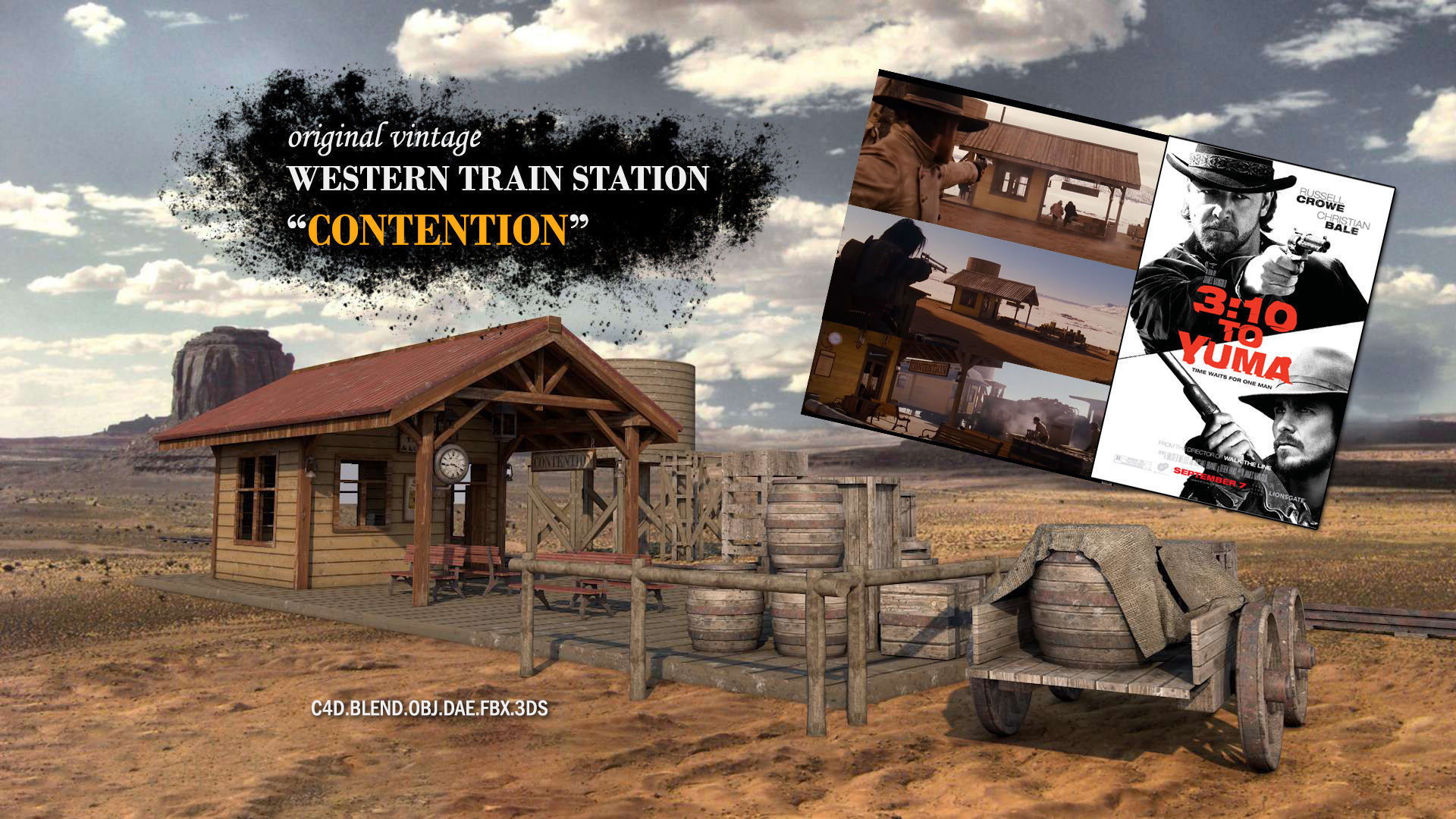 Contention City Vintage Western Train Station 3D model | CGTrader