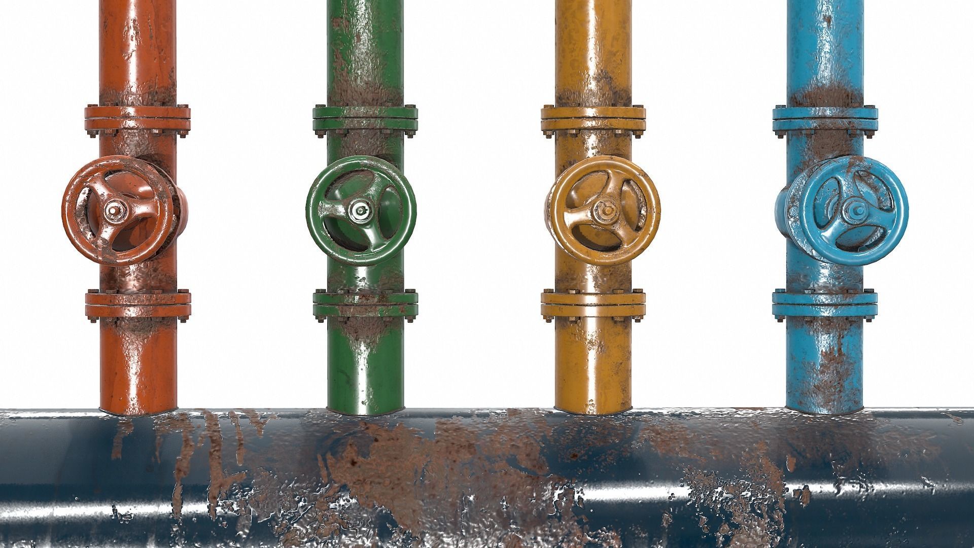 3D model Colorful Pipes and Valves VR / AR / low-poly | CGTrader