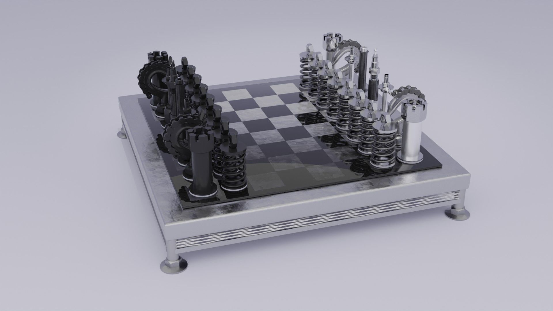 3D model Chess stylized set pieces and board low-poly 3D model VR / AR ...