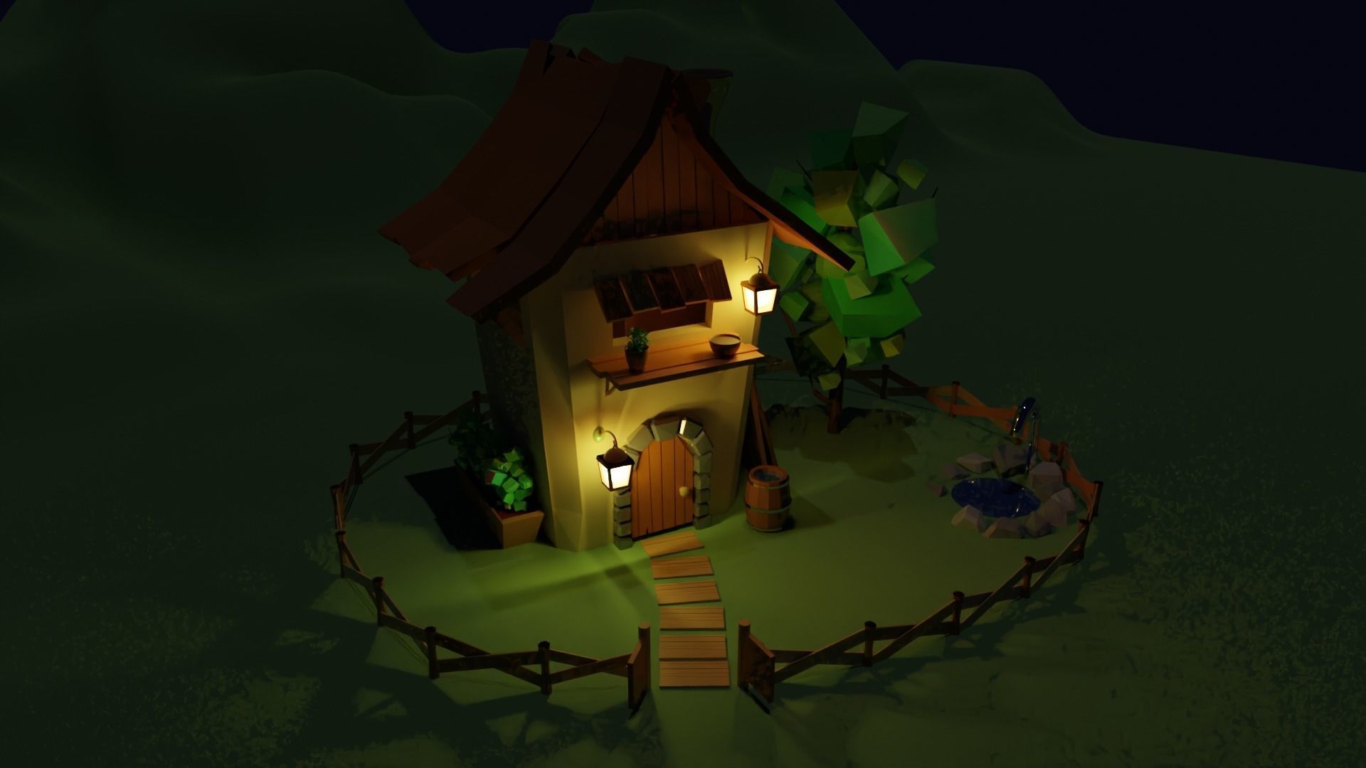 3D house model in low poly style free VR / AR / low-poly 3D model ...