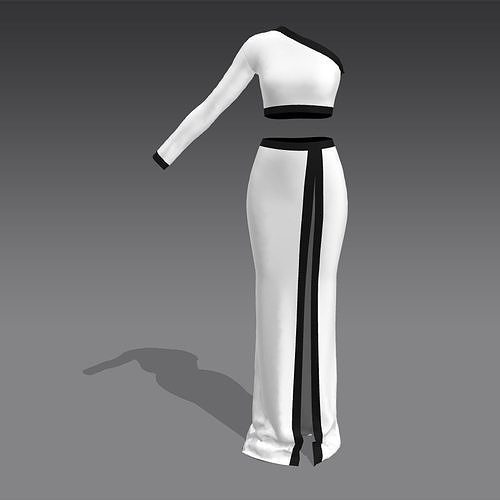 TWO PIECES BLACK AND WHITE COLOR BLOCK SUIT LOOK 3D model | CGTrader
