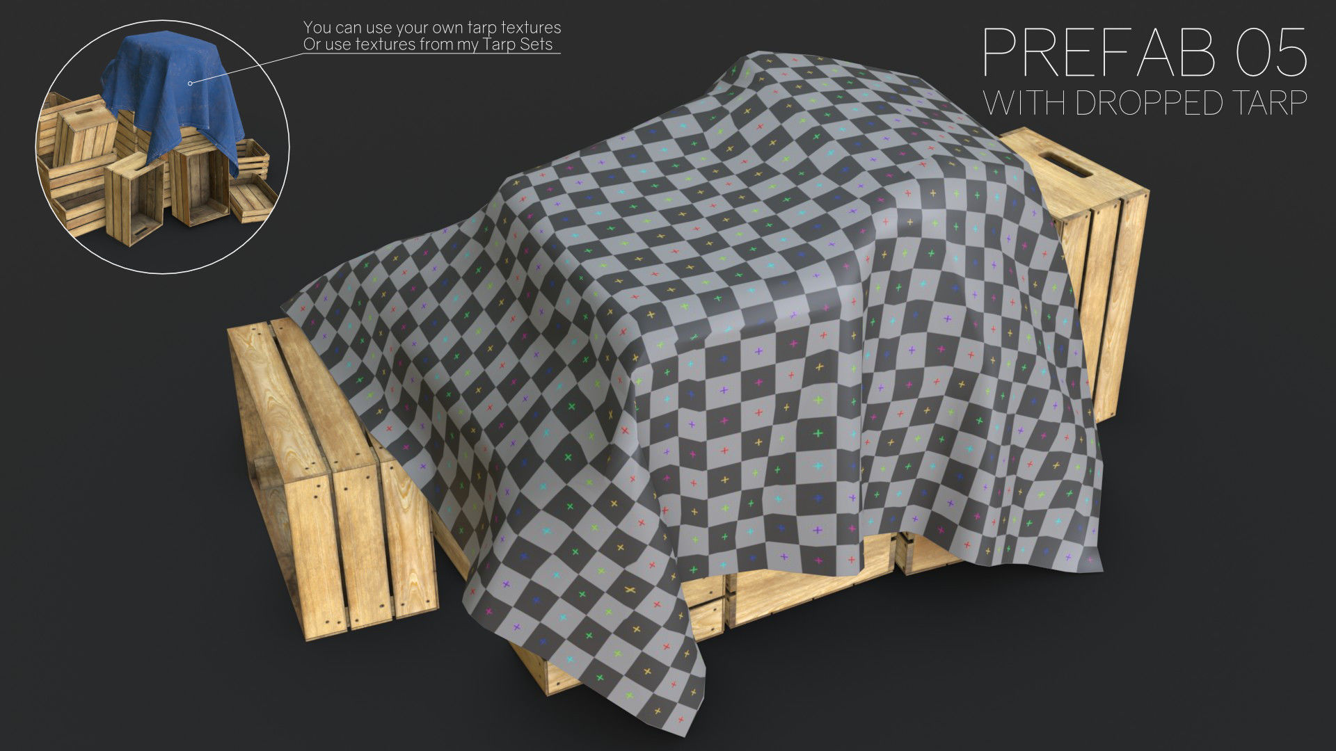 3D Model Collection Wooden Crates and Tarps Set VR / AR / low-poly ...