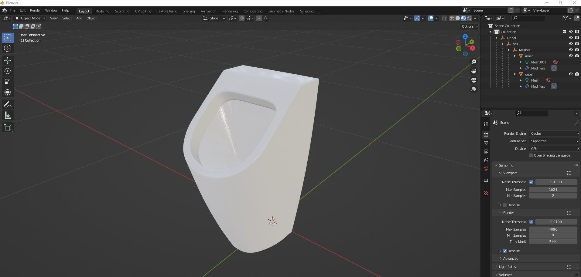 Urinal on tiled wall free 3D model | CGTrader