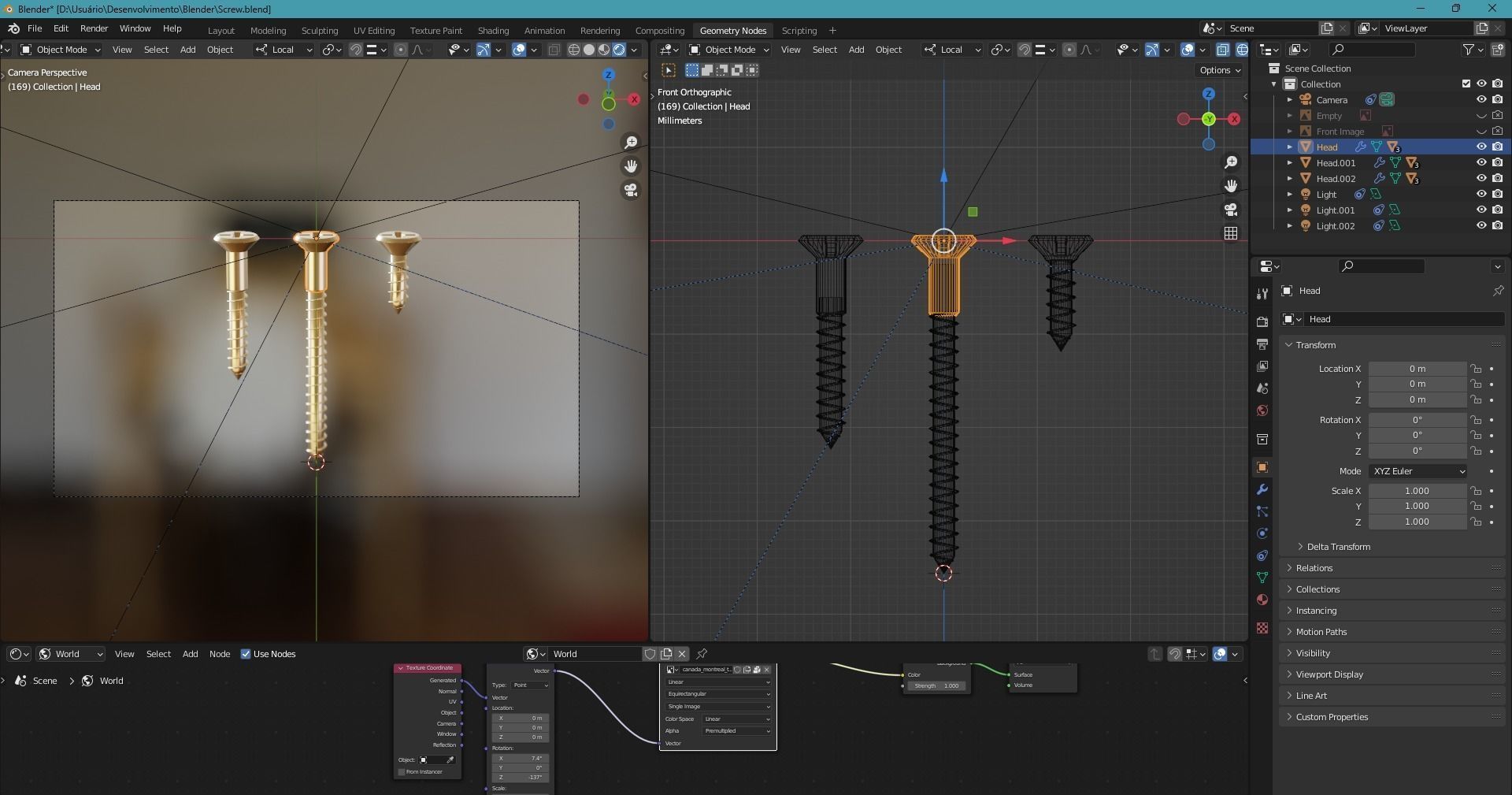 3D model Golden Philips Screw Chipboard Editable Render Ready Model VR ...