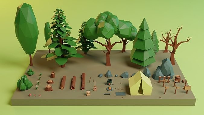 3D model Low Poly Forest Camp VR / AR / low-poly | CGTrader