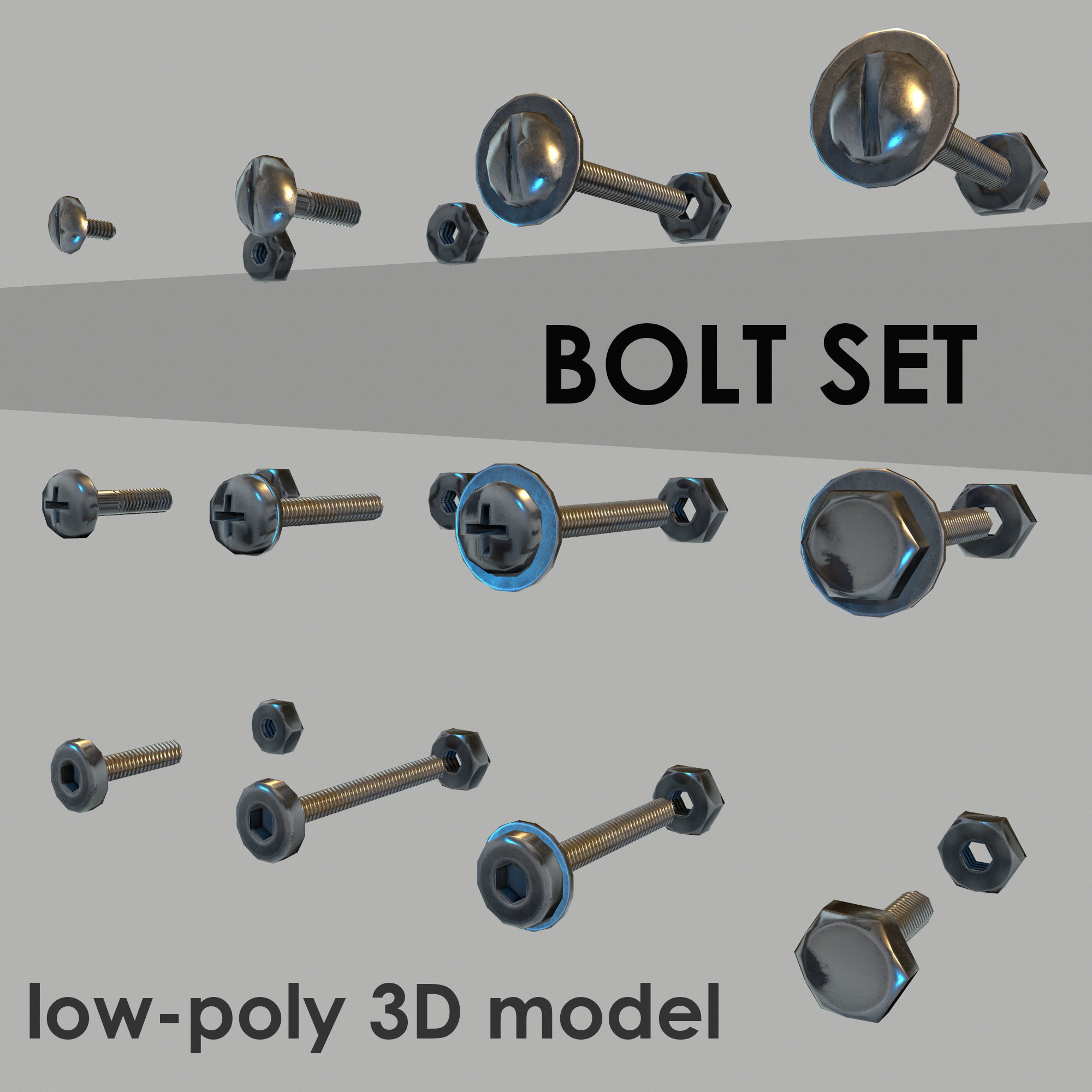 3D model Bolt SET different bolts and screws VR / AR / low-poly | CGTrader