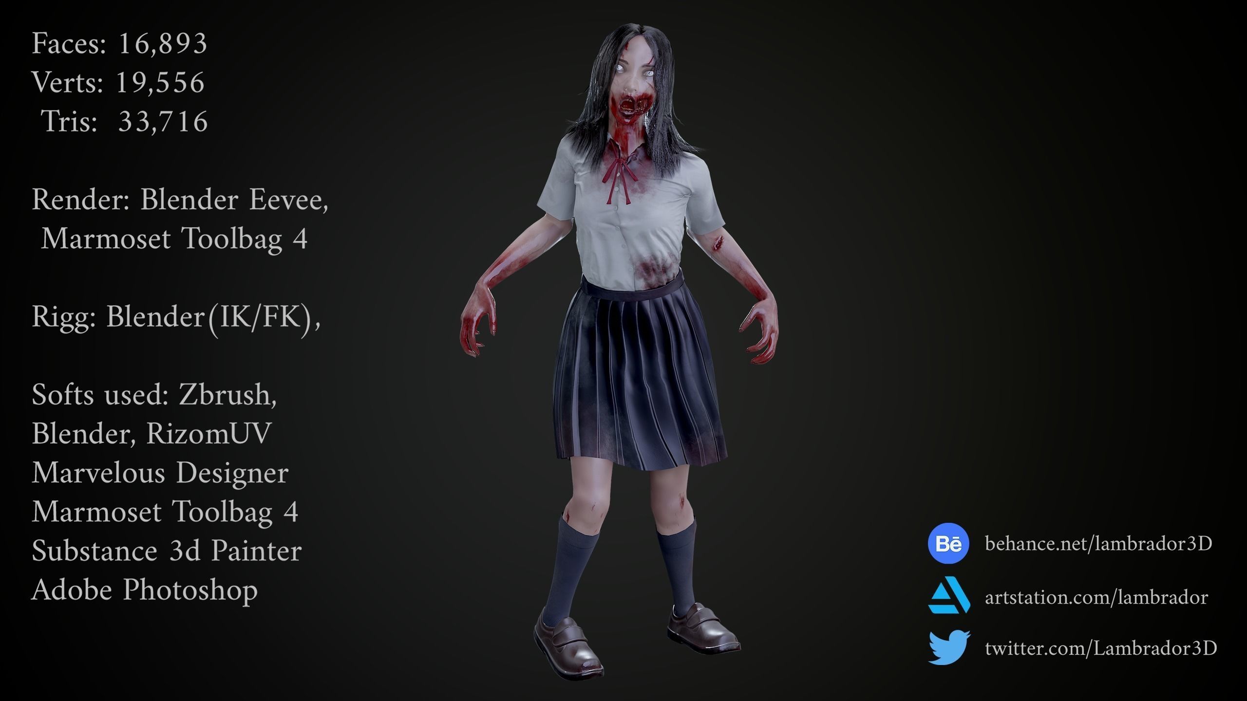 Zombie School Girl 01 free VR / AR / low-poly 3D model rigged | CGTrader