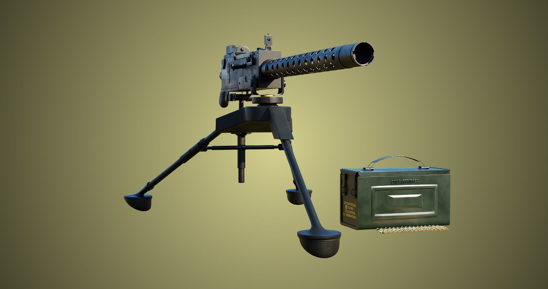 3D model M1919 Browning Machine Gun 03 PBR Unity UE Textures Included ...