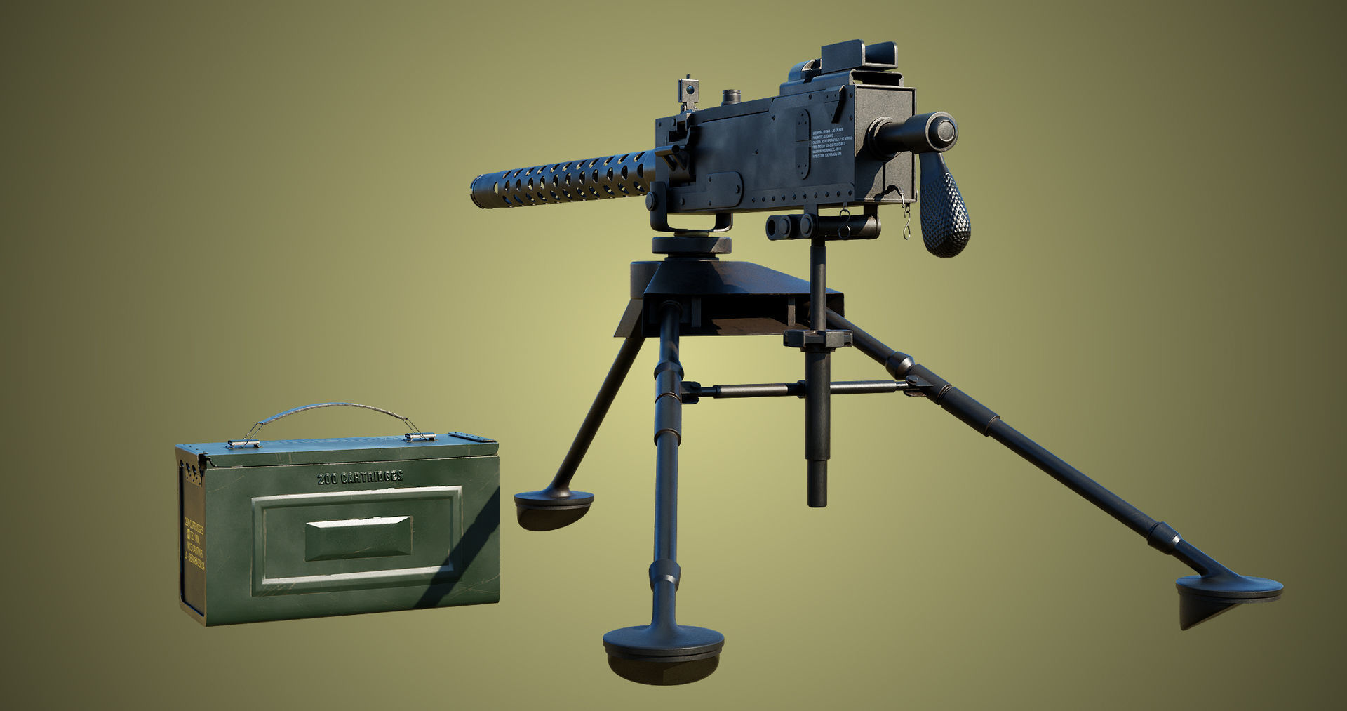 3D model M1919 Browning Machine Gun 03 PBR Unity UE Textures Included ...