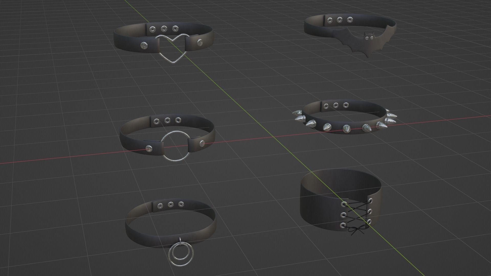 3D model human collar leather Choker necklace set of 6 VR / AR / low ...