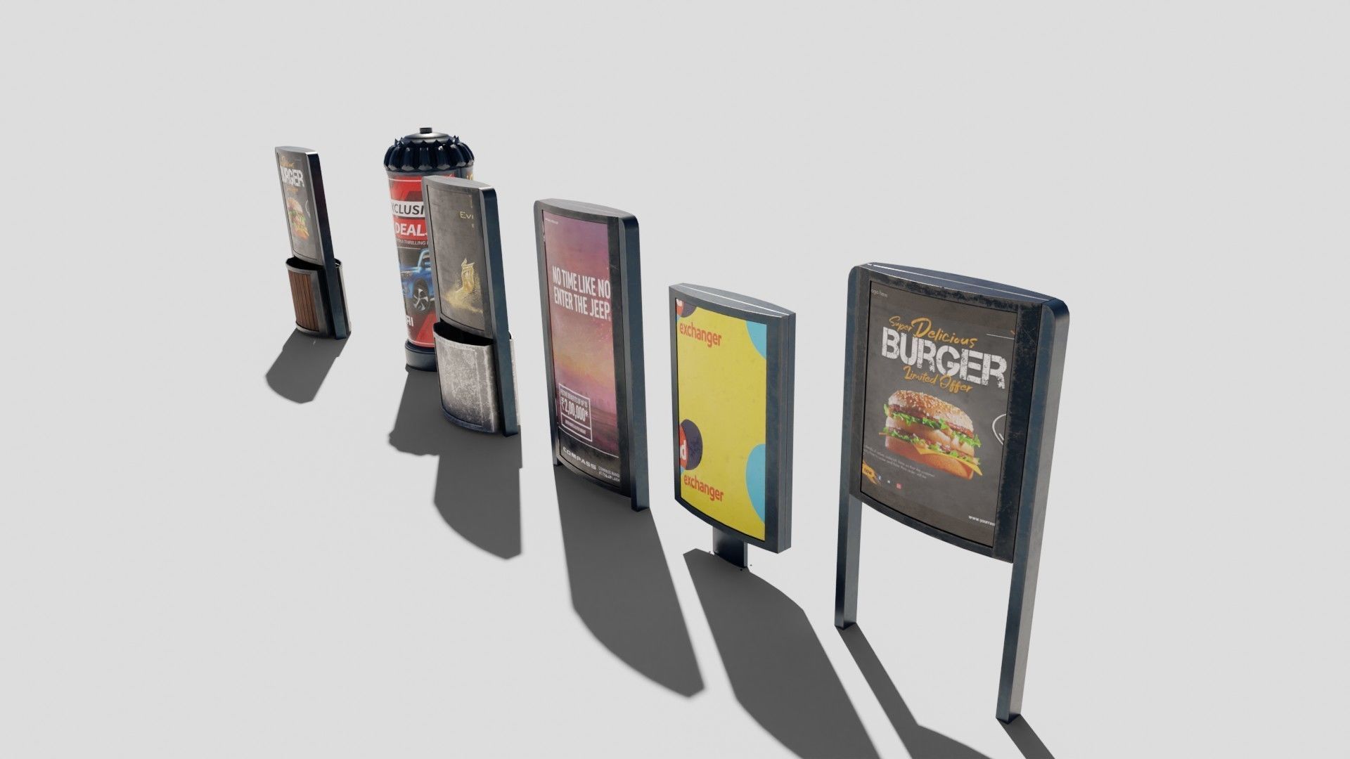 3D model a collection of road side advertisement boards with 4k ...