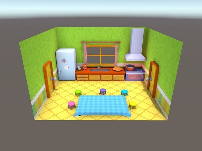 3D model Cartoon kitchen environment VR / AR / low-poly | CGTrader