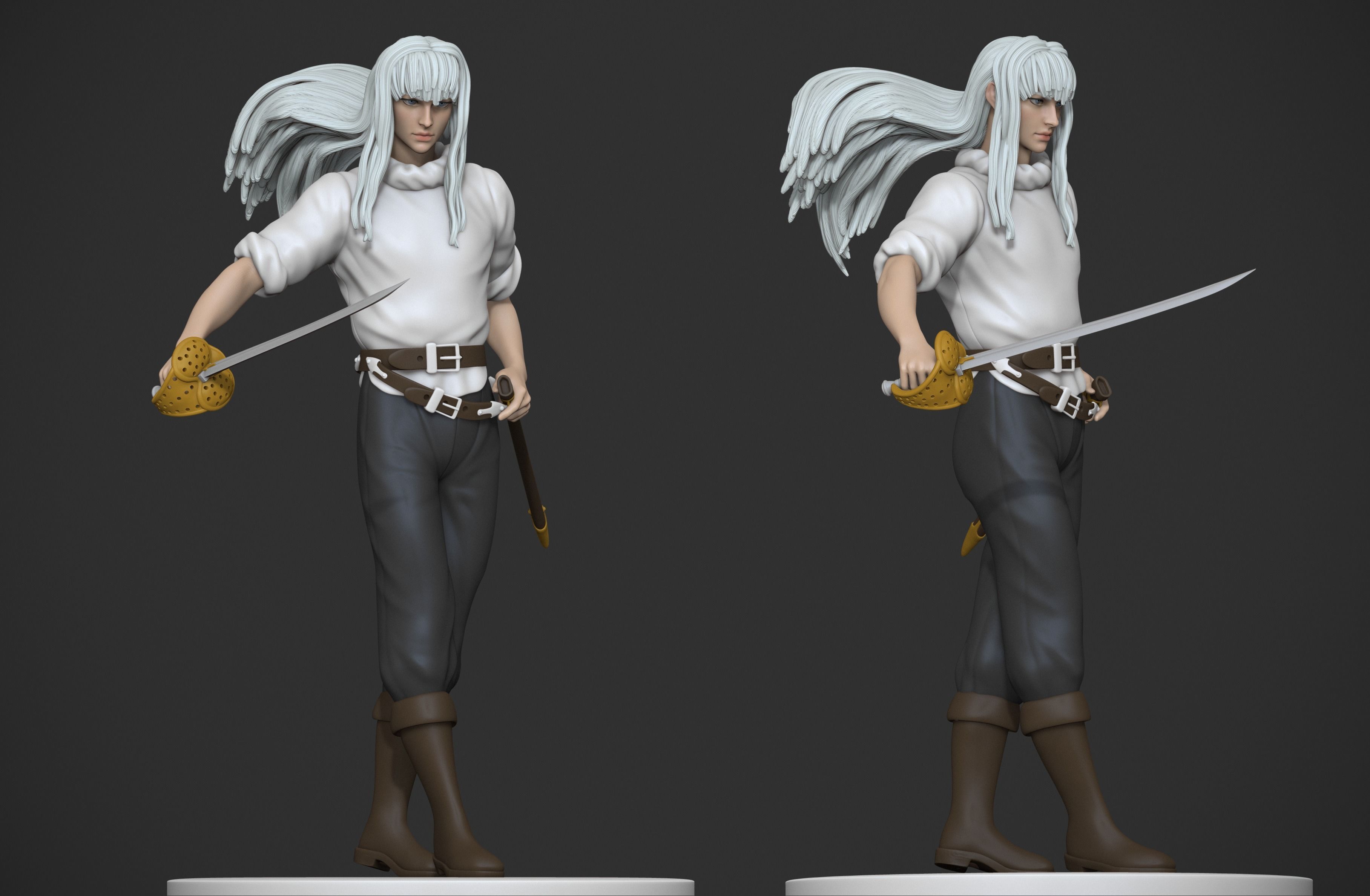Griffith haired man holding sword 3D model 3D printable | CGTrader