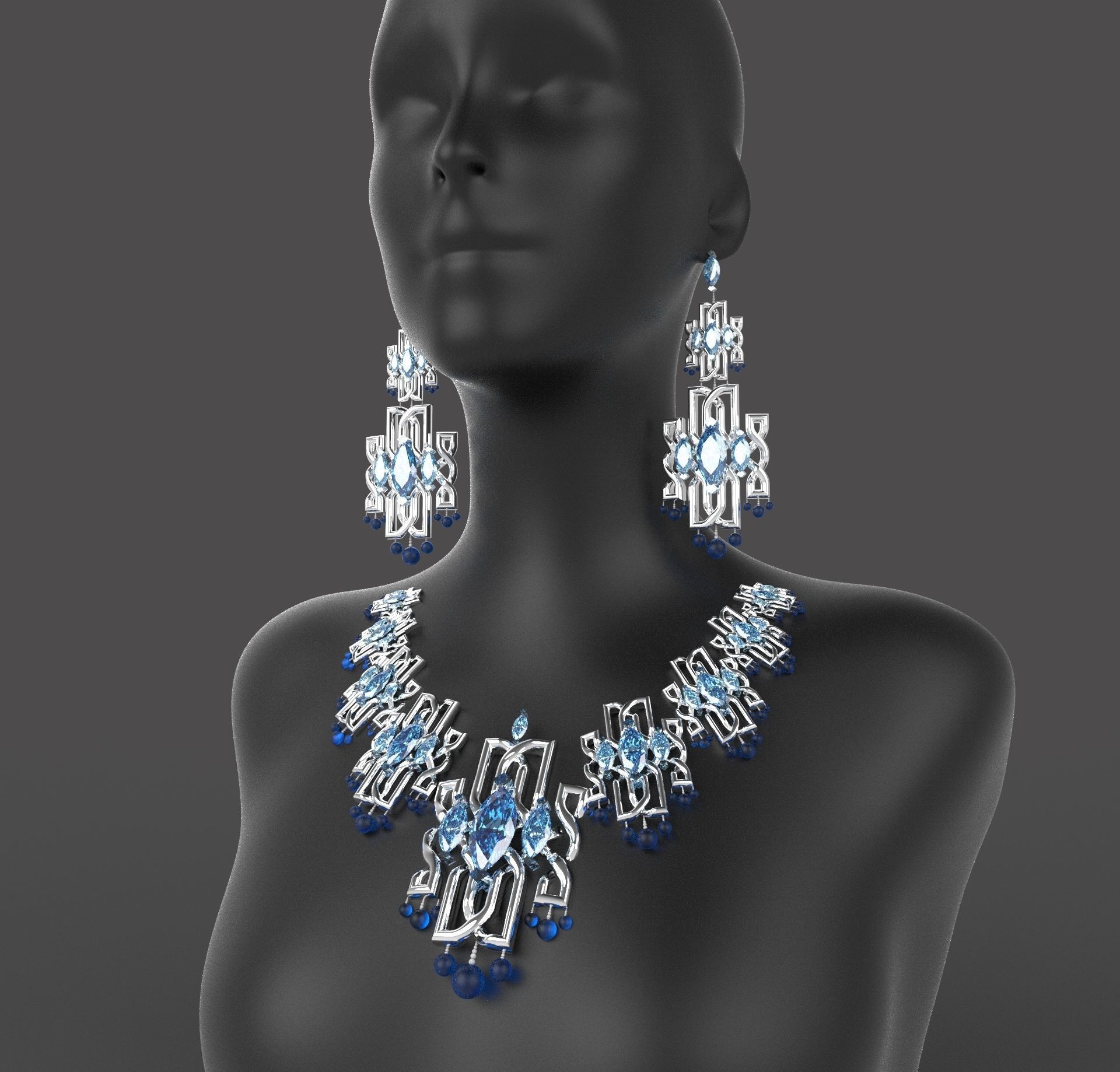 jwellery gold necklace and earrings set on mannequin 3D model | CGTrader