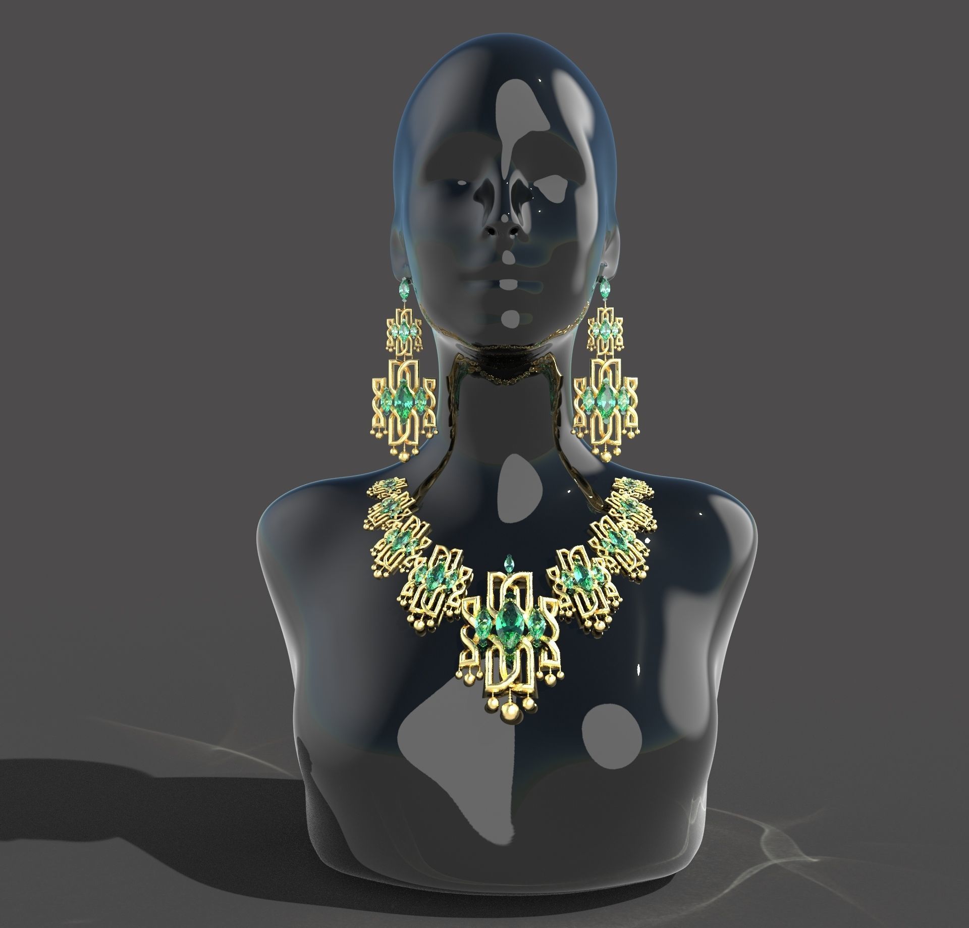 jwellery gold necklace and earrings set on mannequin 3D model | CGTrader